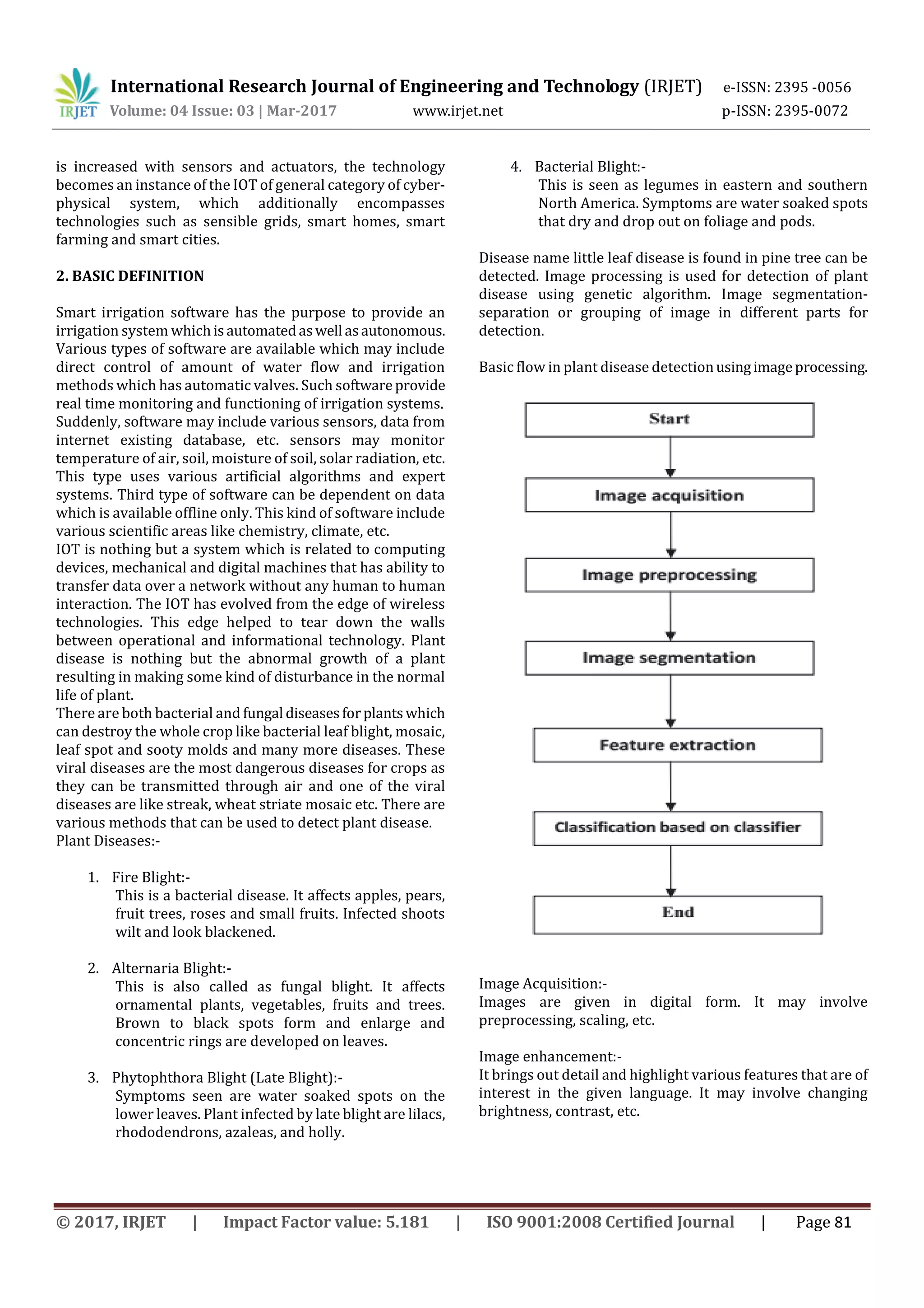 Smart irrigation system and plant disease detection | PDF