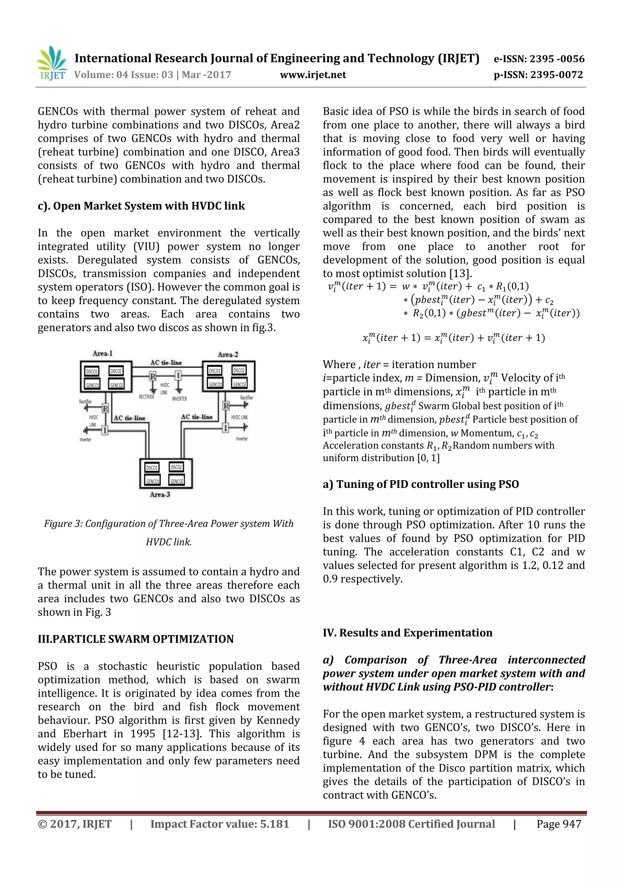 PSO Optimized PID Controller for Interconnected multi-area Power system with and without HVDC ...