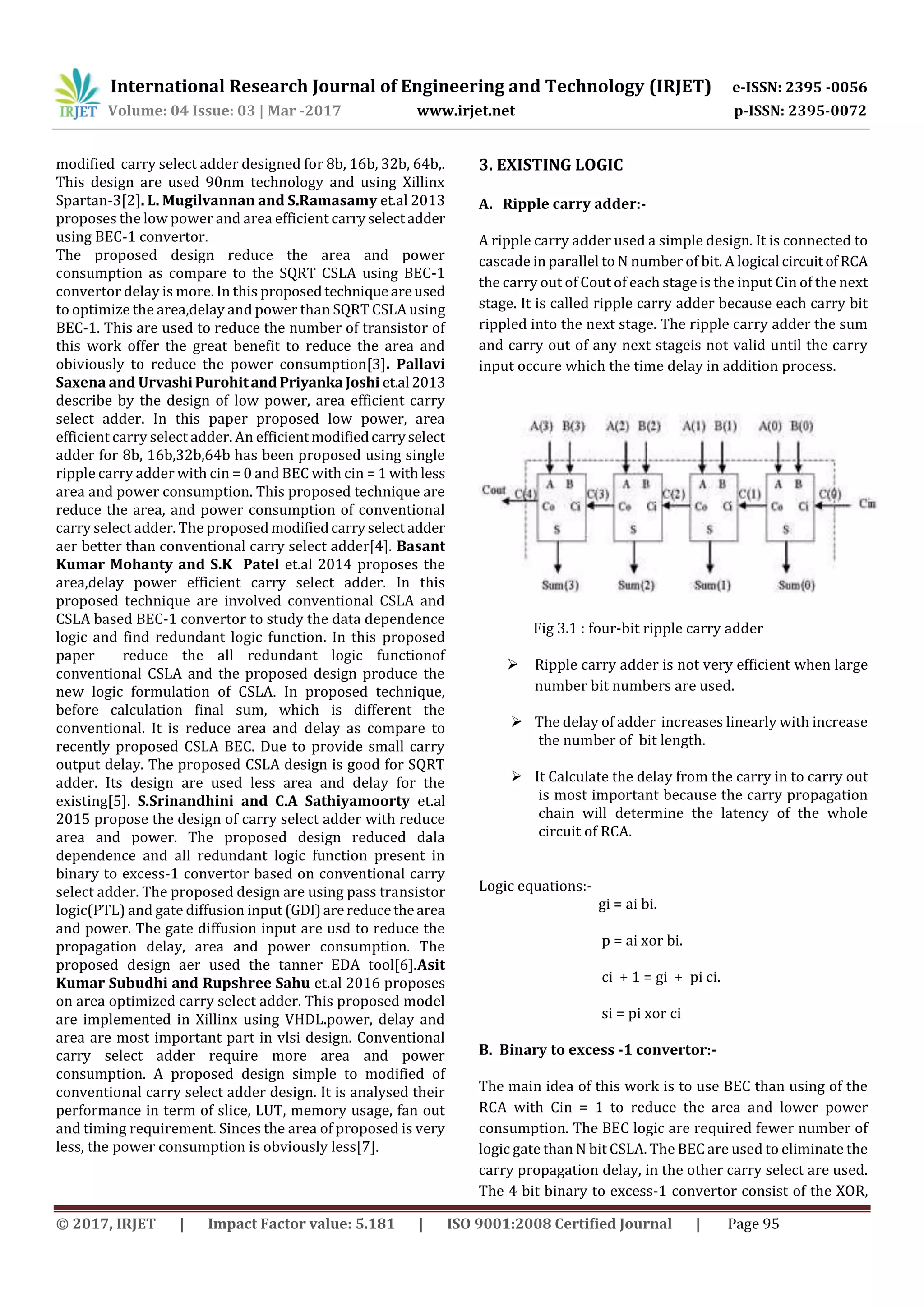 Review on optimized area,delay and power efficient carry select adder using nand gate | PDF