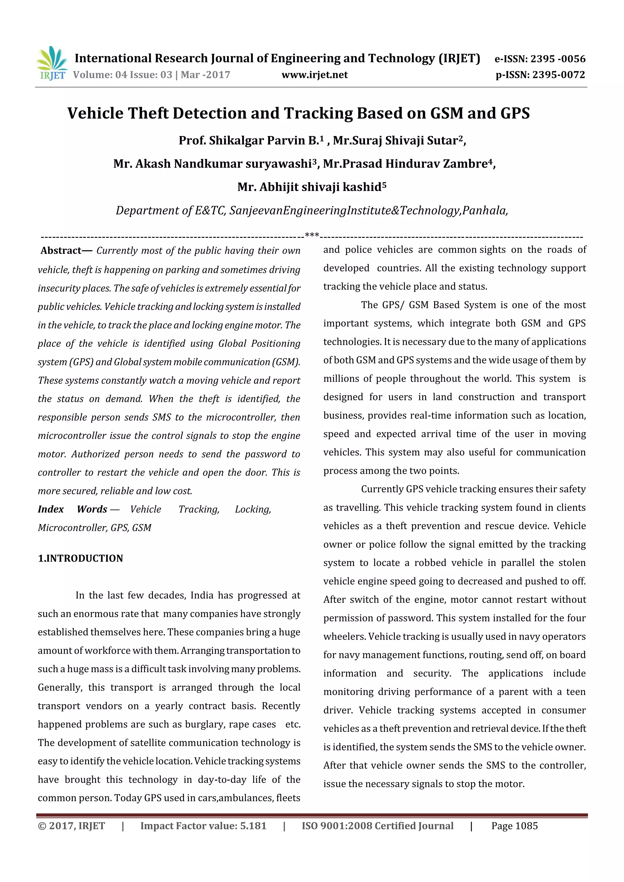 Vehicle Theft Detection and Tracking Based on GSM and GPS | PDF