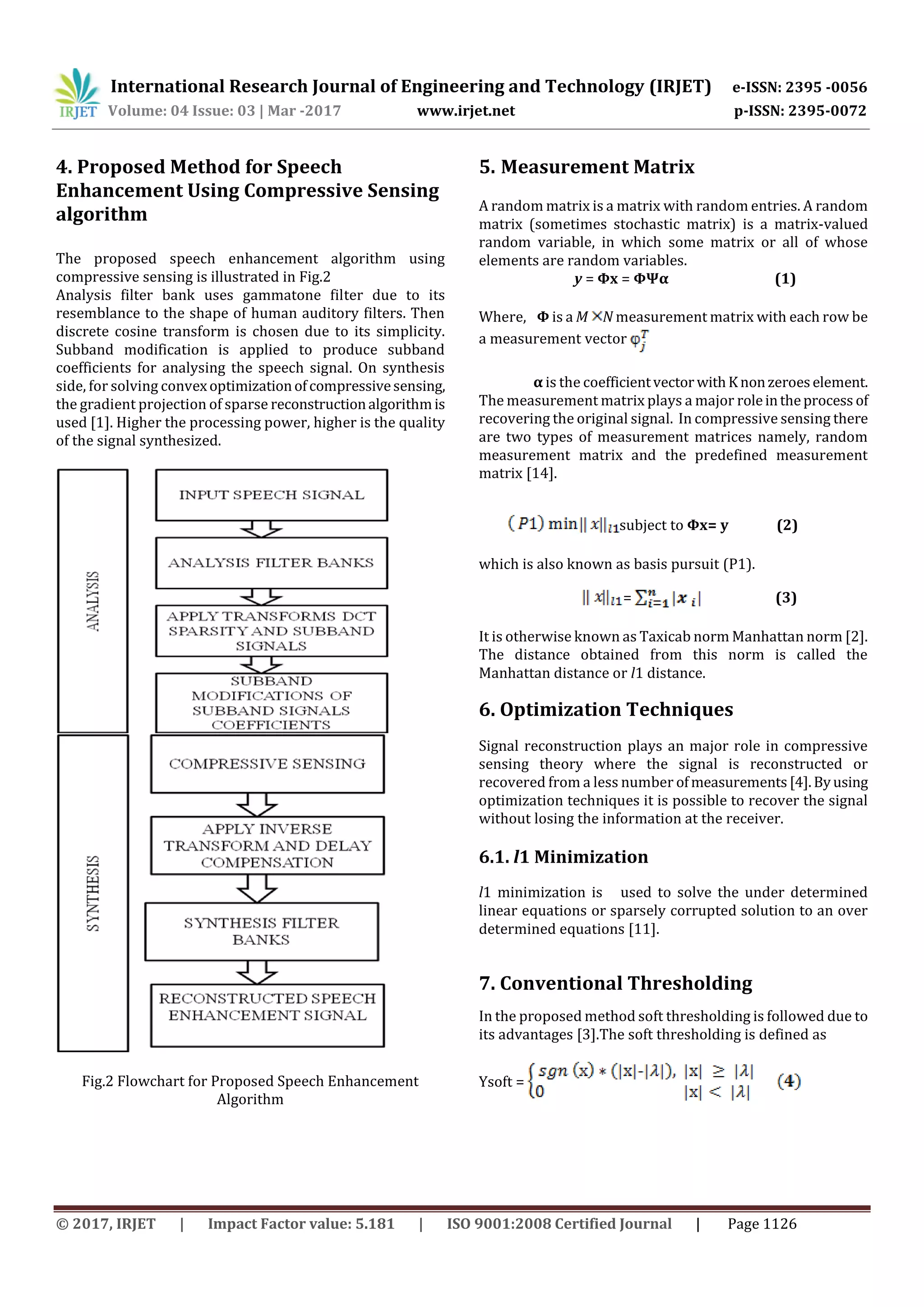 Speech Enhancement Using Compressive Sensing Pdf