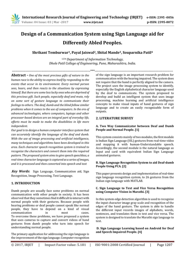 Design of a Communication System using Sign Language aid for ...