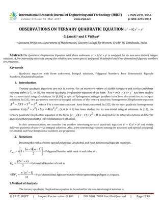 Observations on Ternary Quadratic Equation z2 = 82x2 +y2 | PDF | Physics | Science