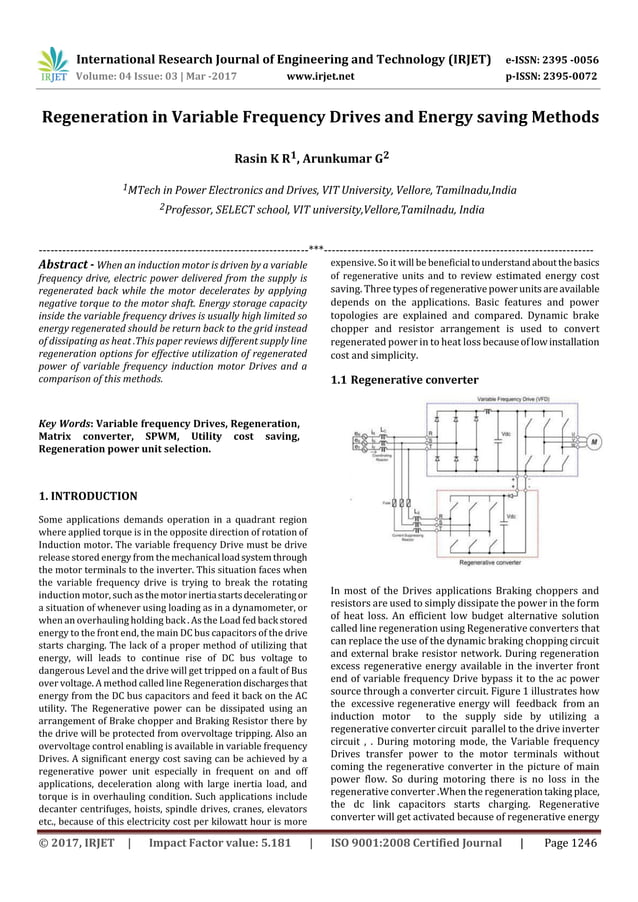 Regeneration in Variable Frequency Drives and Energy Saving Methods | PDF