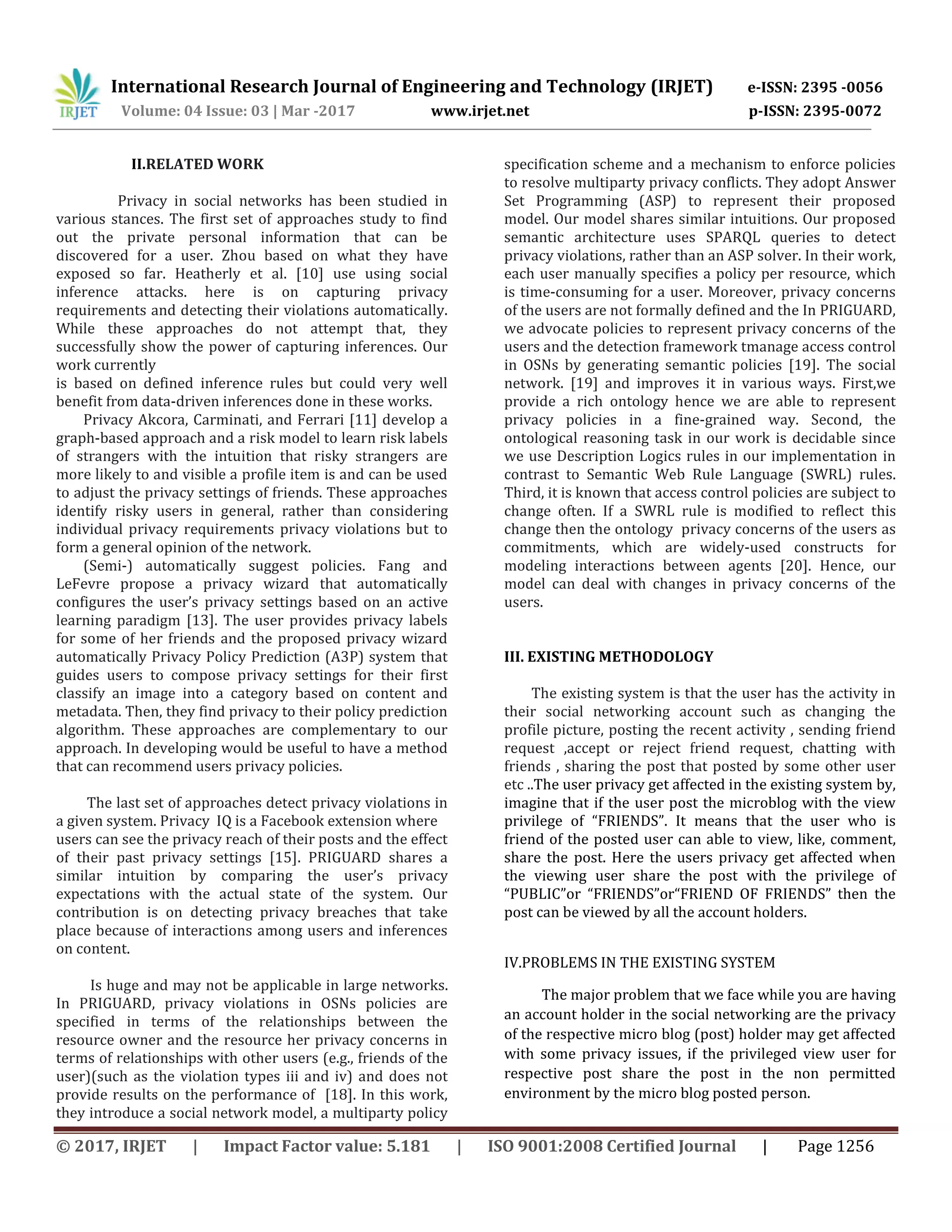 Privacy Protection Using Formal Logics in Onlne Social Networks | PDF