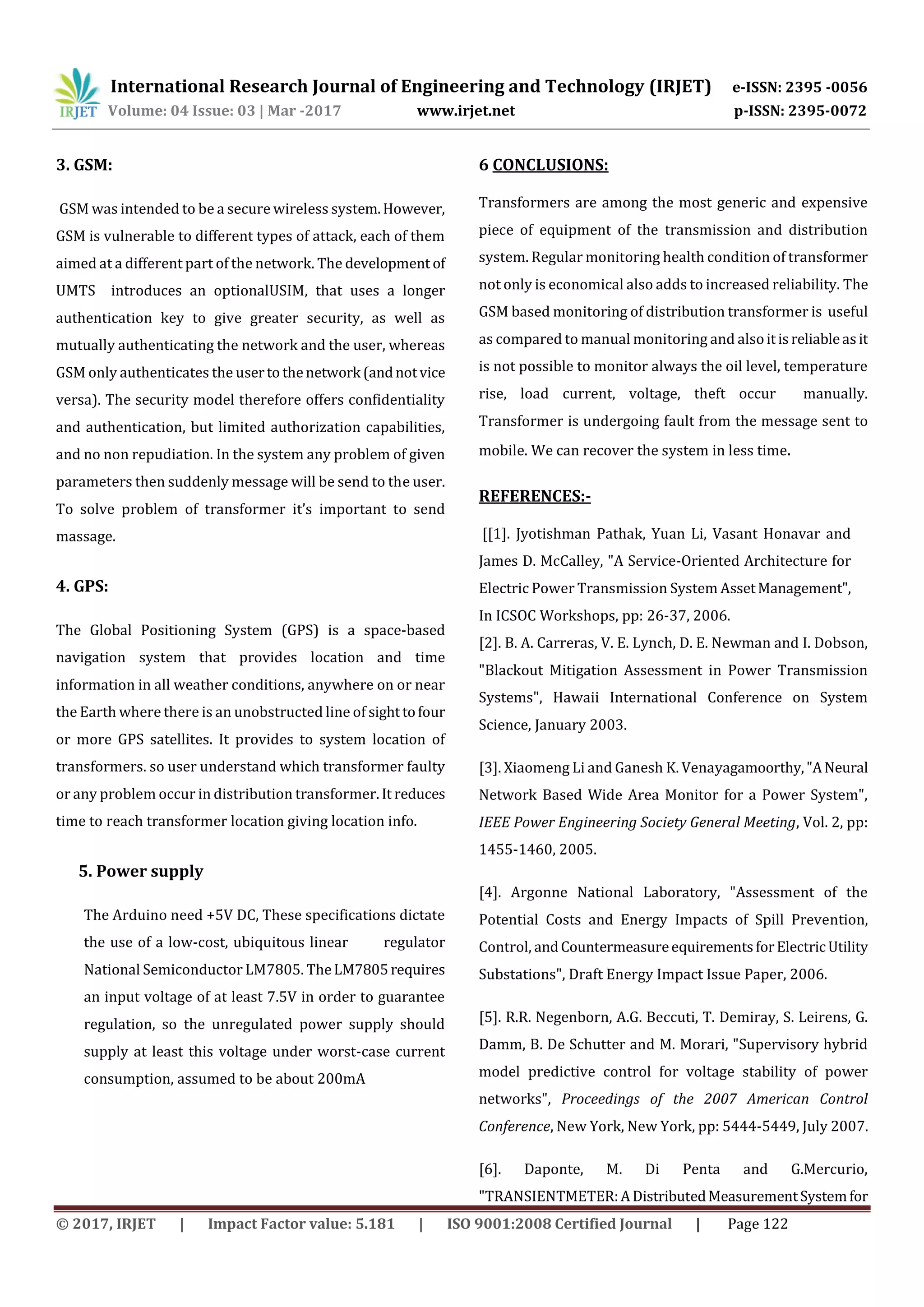Transformer Monitoring And Controlling With Gsm Based System Pdf