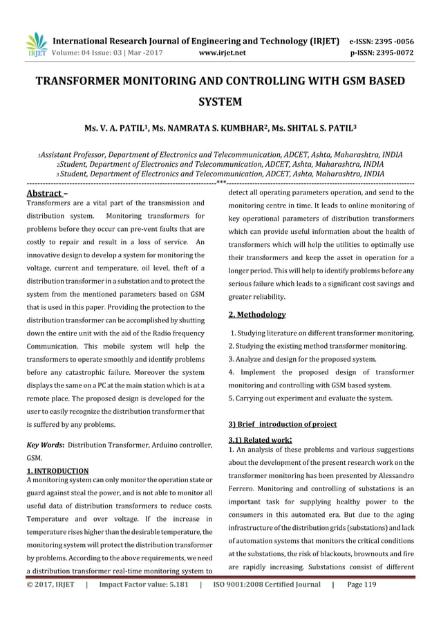 Transformer monitoring and controlling with GSM based system | PDF ...