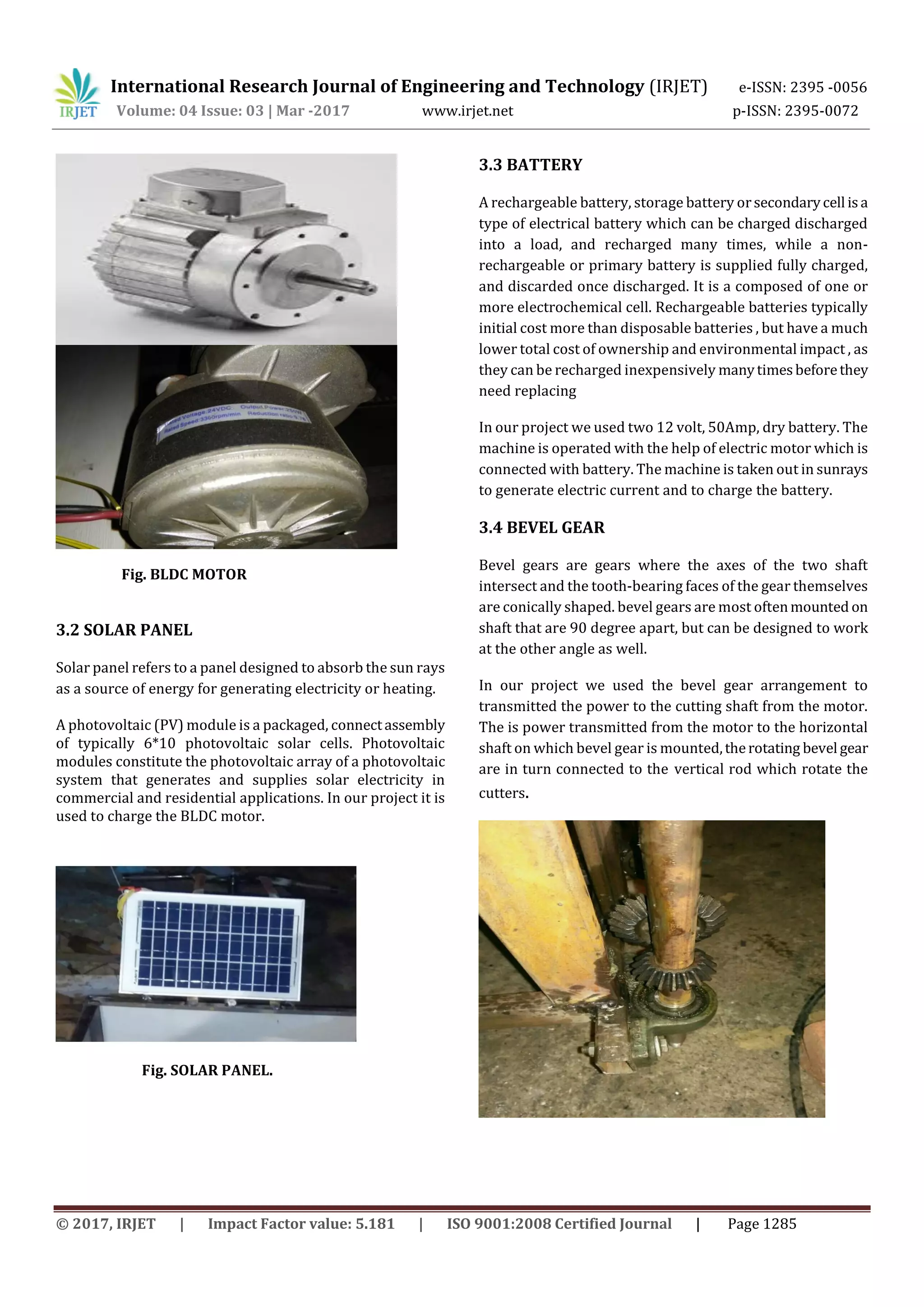 Review Paper on Solar Power Operated Sugarcane Harvesting Machine | PDF