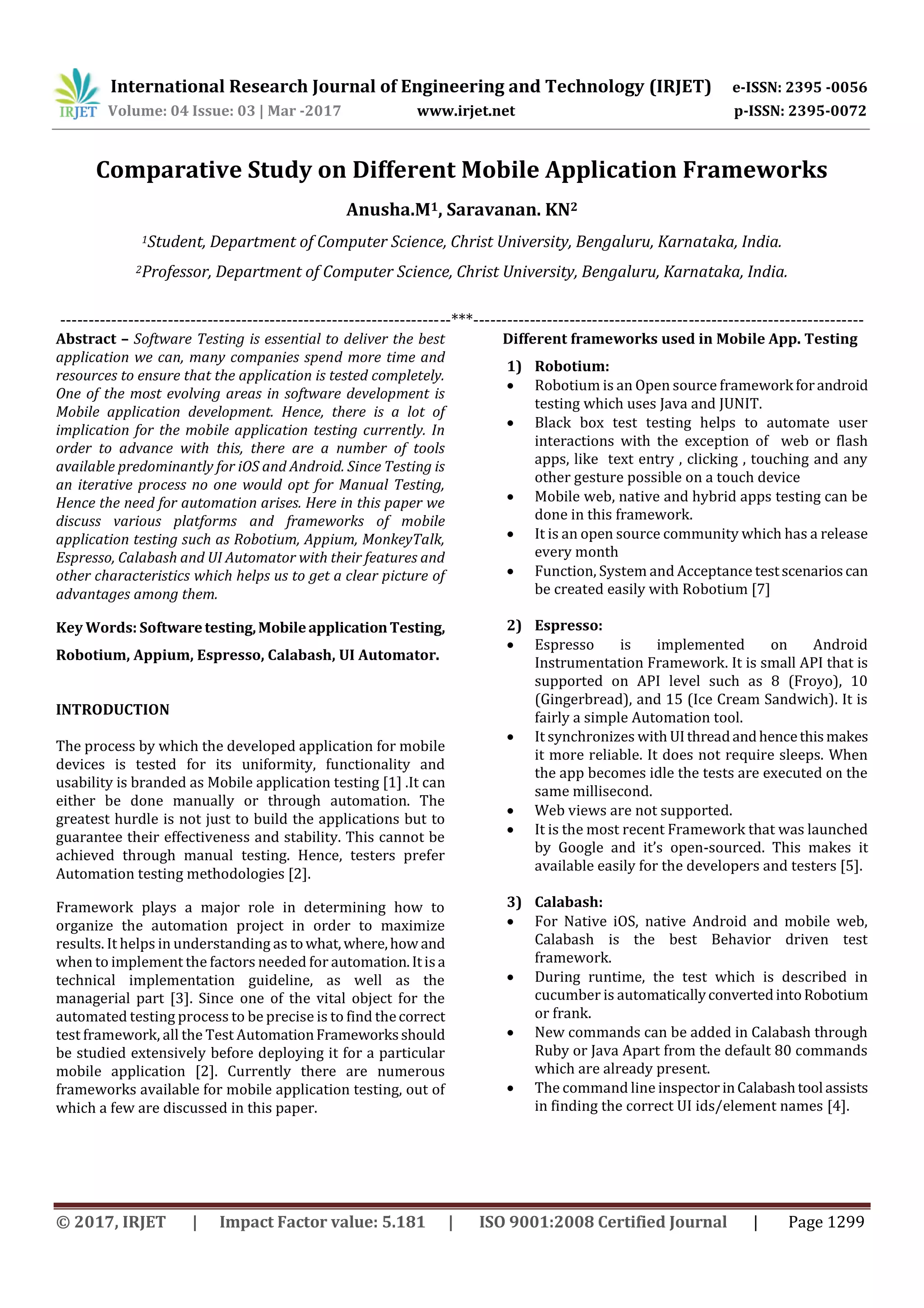 Comparative Study on Different Mobile Application Frameworks | PDF | Free Download