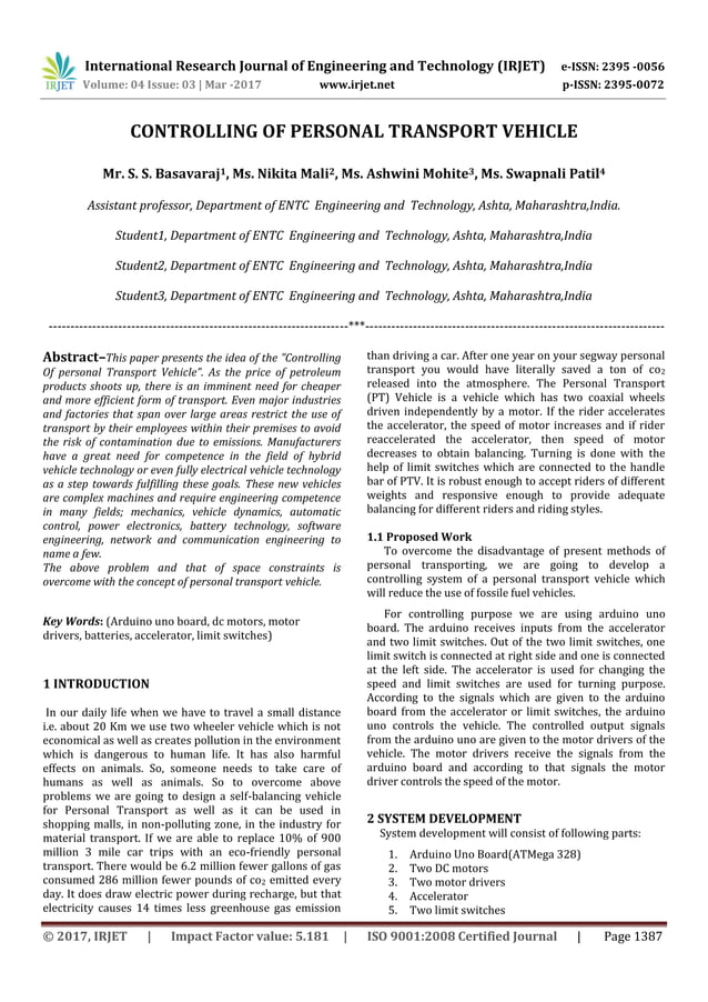 Controlling of Personal Transport Vehicle | PDF