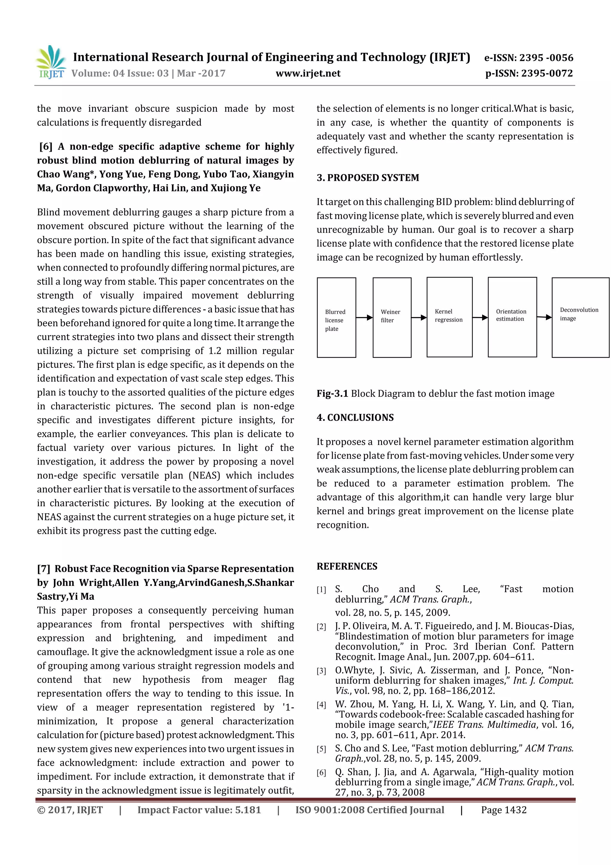 A Survey on Deblur The License Plate Image from Fast Moving Vehicles Using Sparse Representation ...