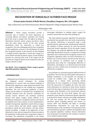 Recognition of Surgically Altered Face Images | PDF