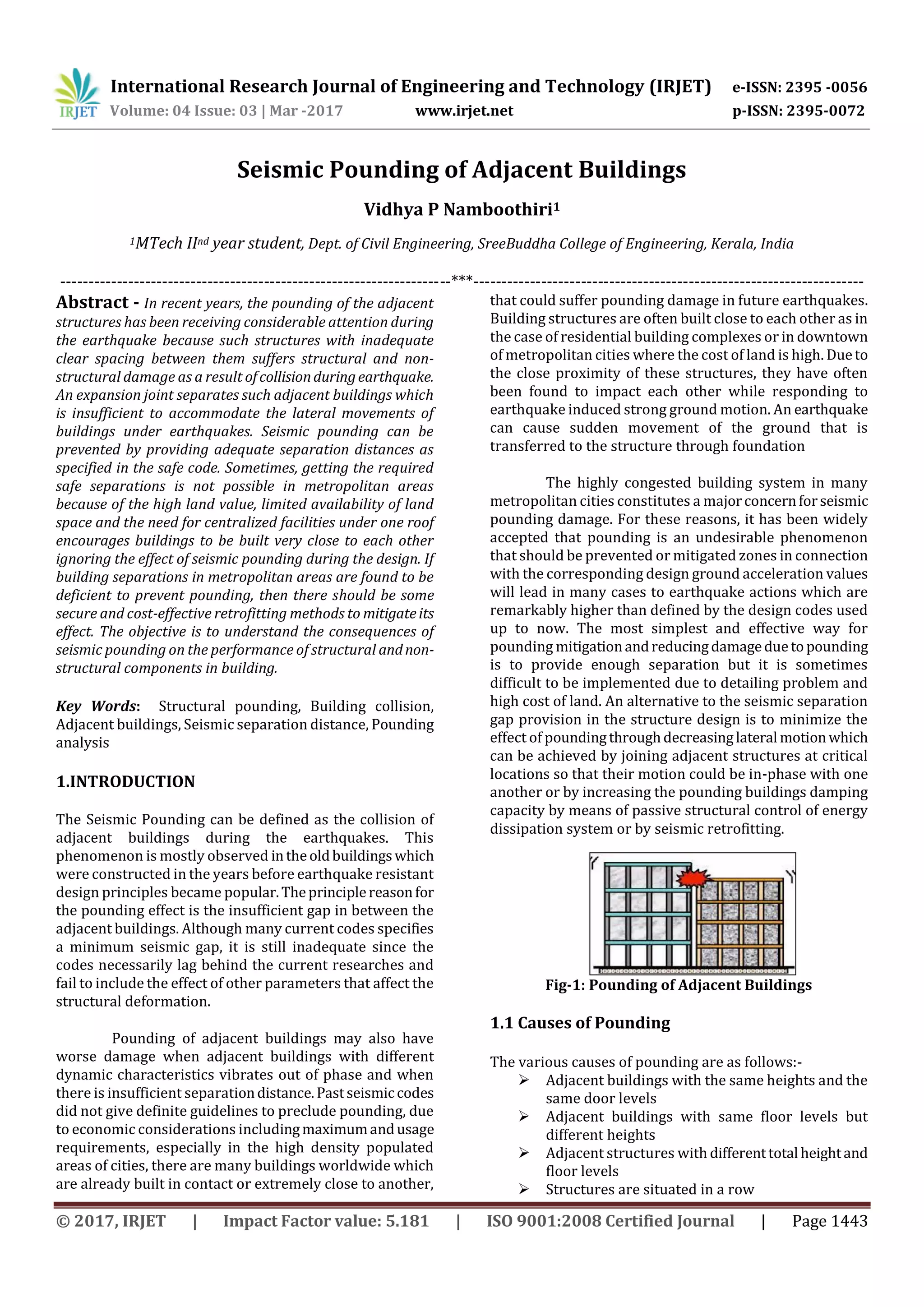 Seismic Pounding Of Adjacent Buildings | PDF