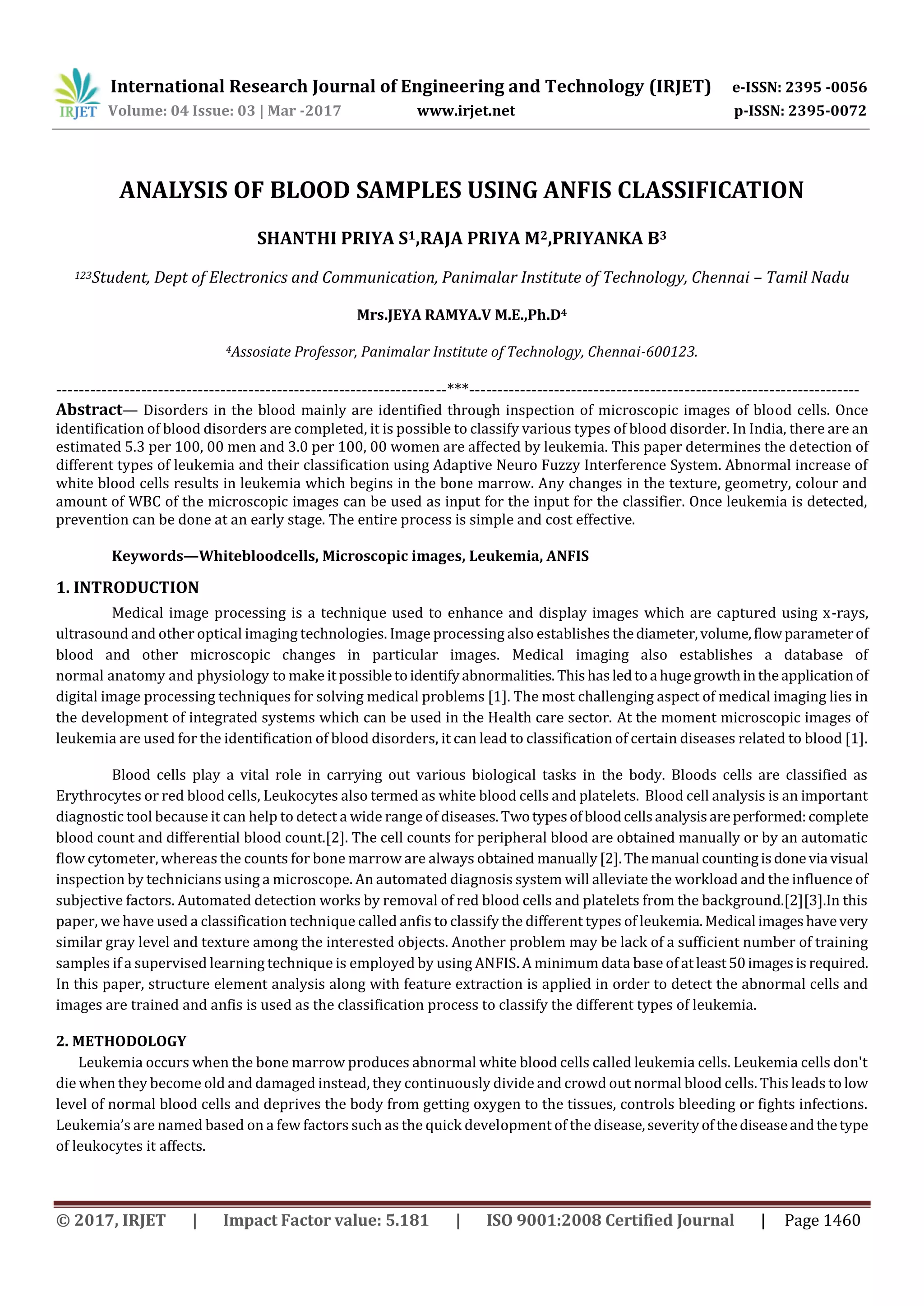 Analysis of Blood Samples Using Anfis Classification | PDF