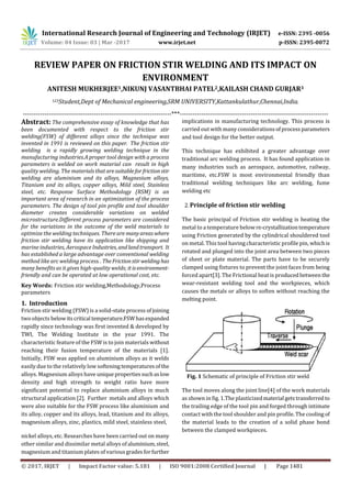 Review Paper on Friction Stir Welding and its Impact on Environment | PDF