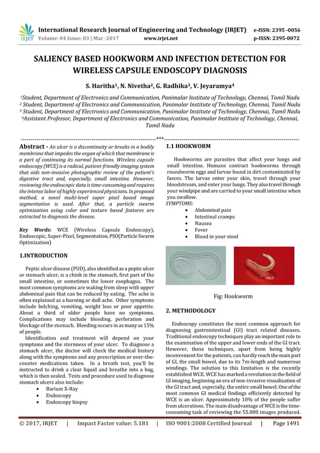 Saliency Based Hookworm and Infection Detection for Wireless Capsule Endoscopy Diagnosis | PDF