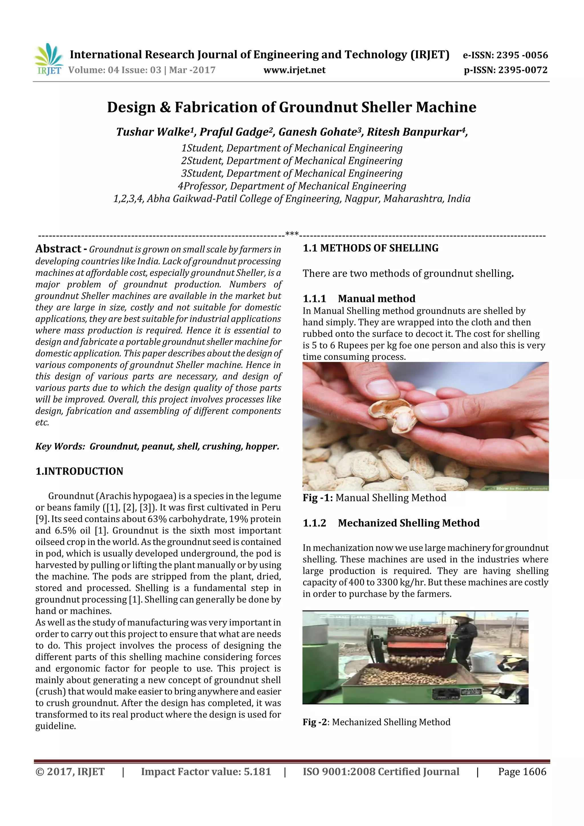 Design & Fabrication of Groundnut Sheller Machine | PDF | Gardening | Home & Garden