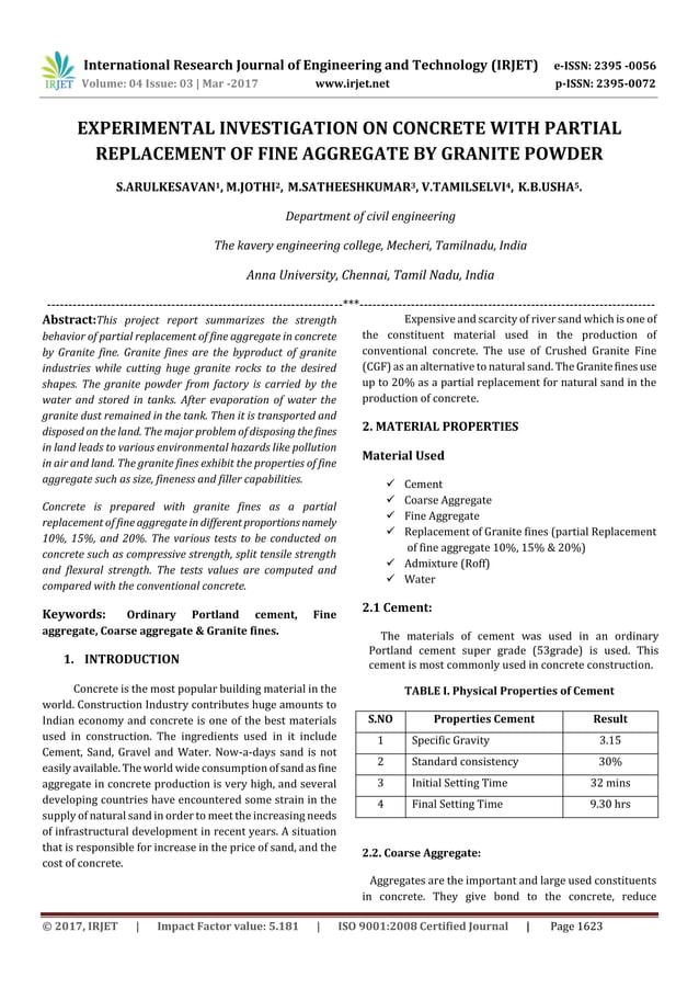 Experimental Investigation on Concrete with Partial Replacement of Fine ...