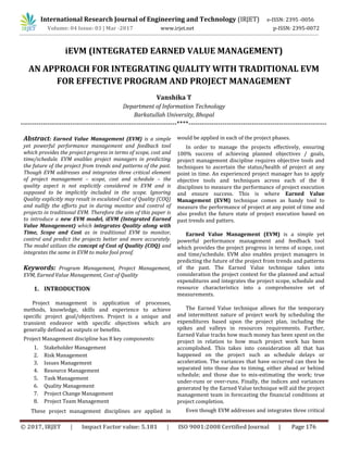 iEVM (Integrated Earned Value Management) An approach for integrating ...