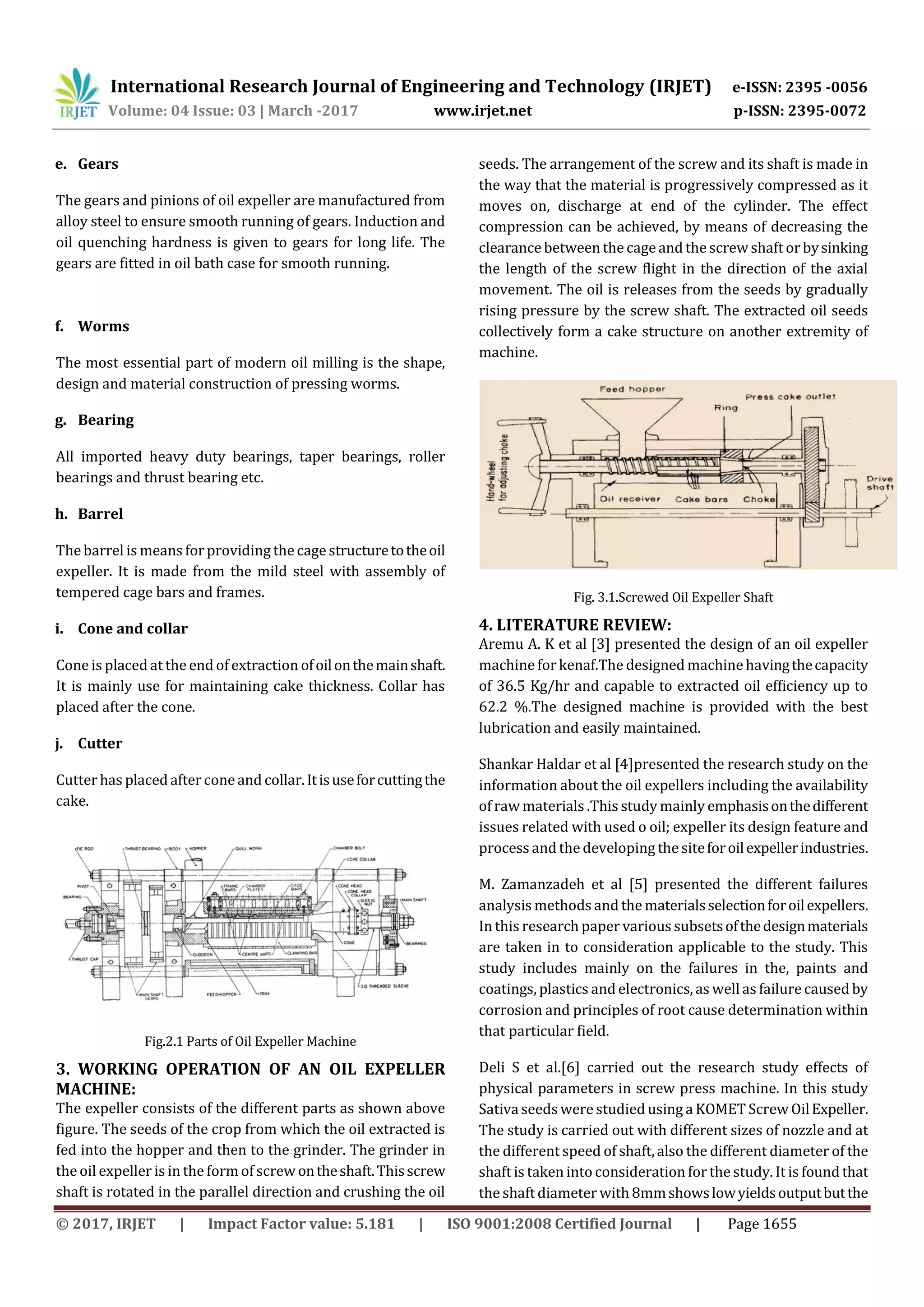 A Review on the Oil Expeller Screw Shaft | PDF