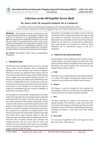 A Review on the Oil Expeller Screw Shaft | PDF