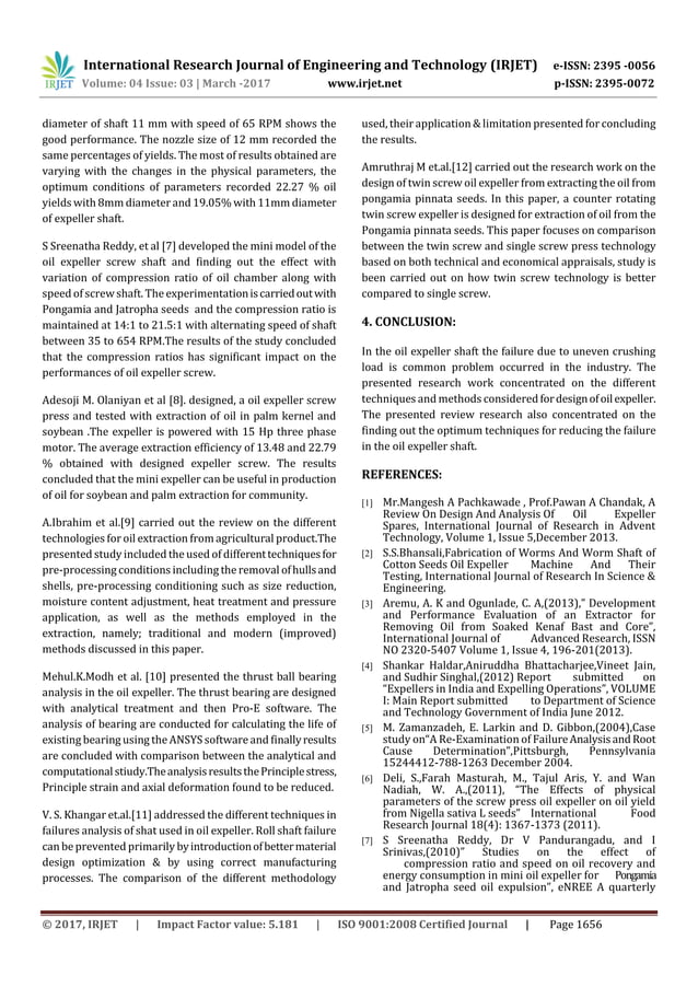 A Review on the Oil Expeller Screw Shaft | PDF