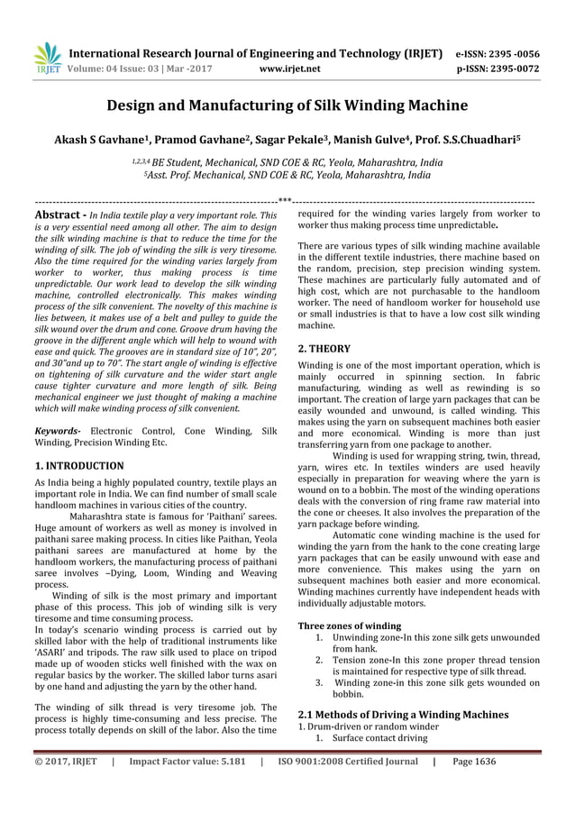Design and Manufacturing of Silk Winding Machine | PDF