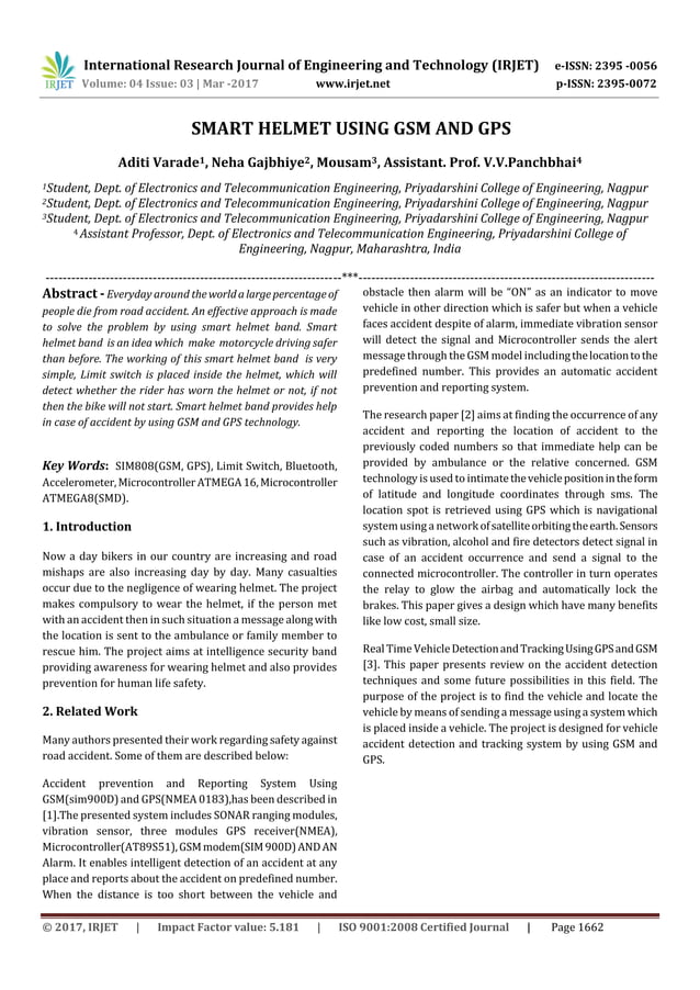Smart Helmet using GSM and GPS | PDF