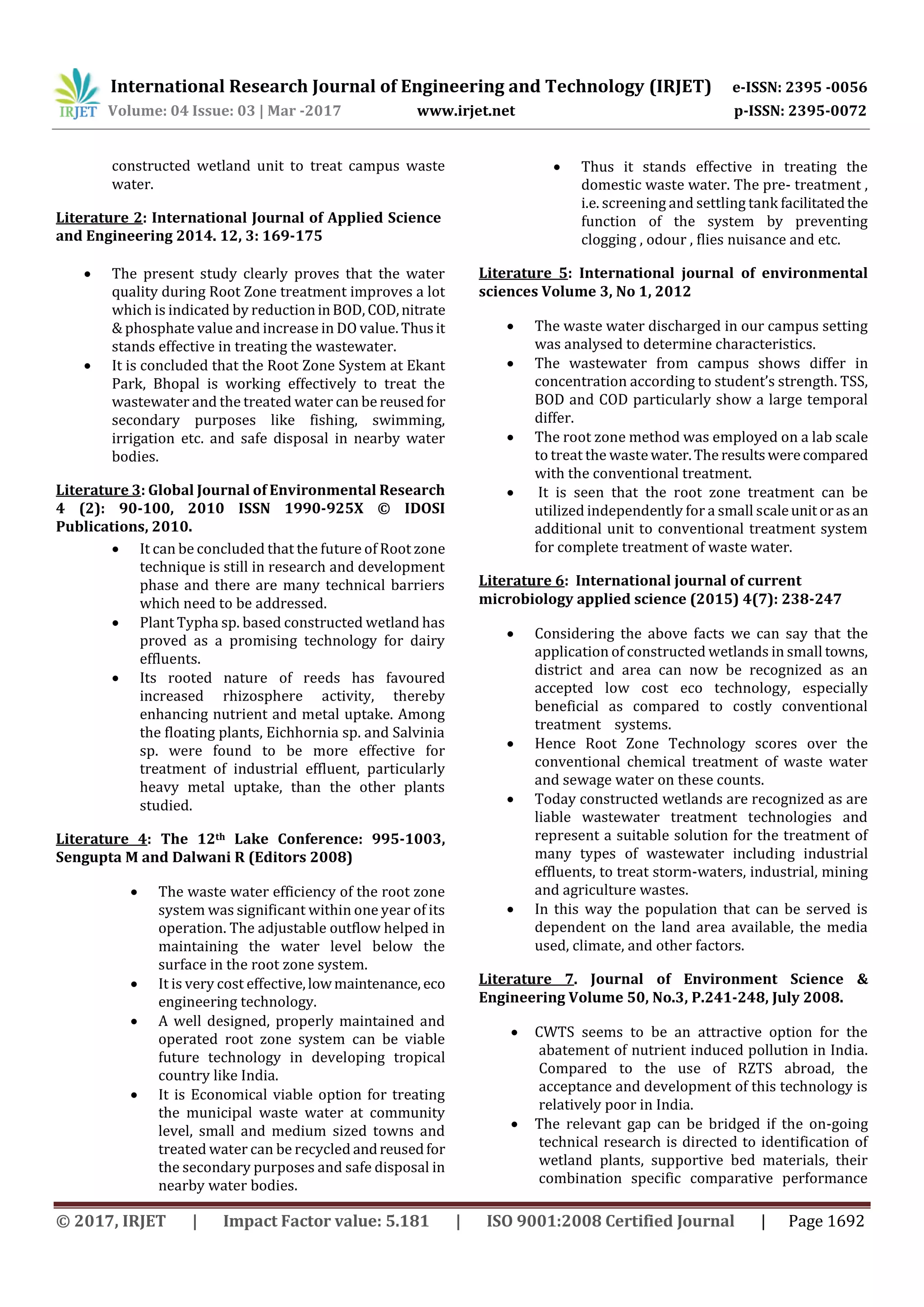 Introduction to Waste Water Treatment by Root Zone Technique | PDF