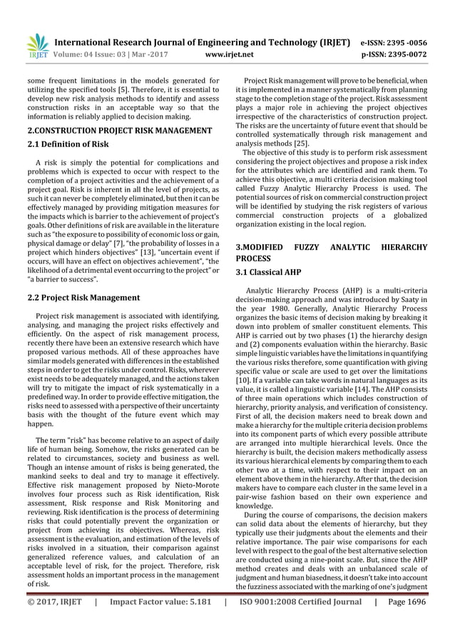 Assessment Of Risk In Construction Projects By Modified Fuzzy Analytic Hierarchy Process Pdf