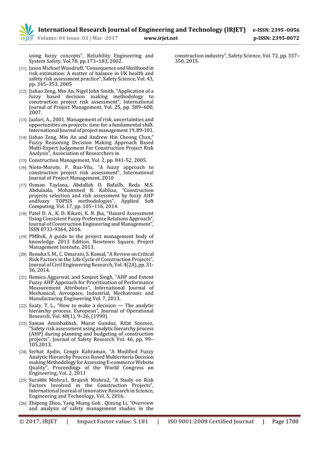 Assessment of Risk in Construction Projects by Modified Fuzzy Analytic Hierarchy Process | PDF
