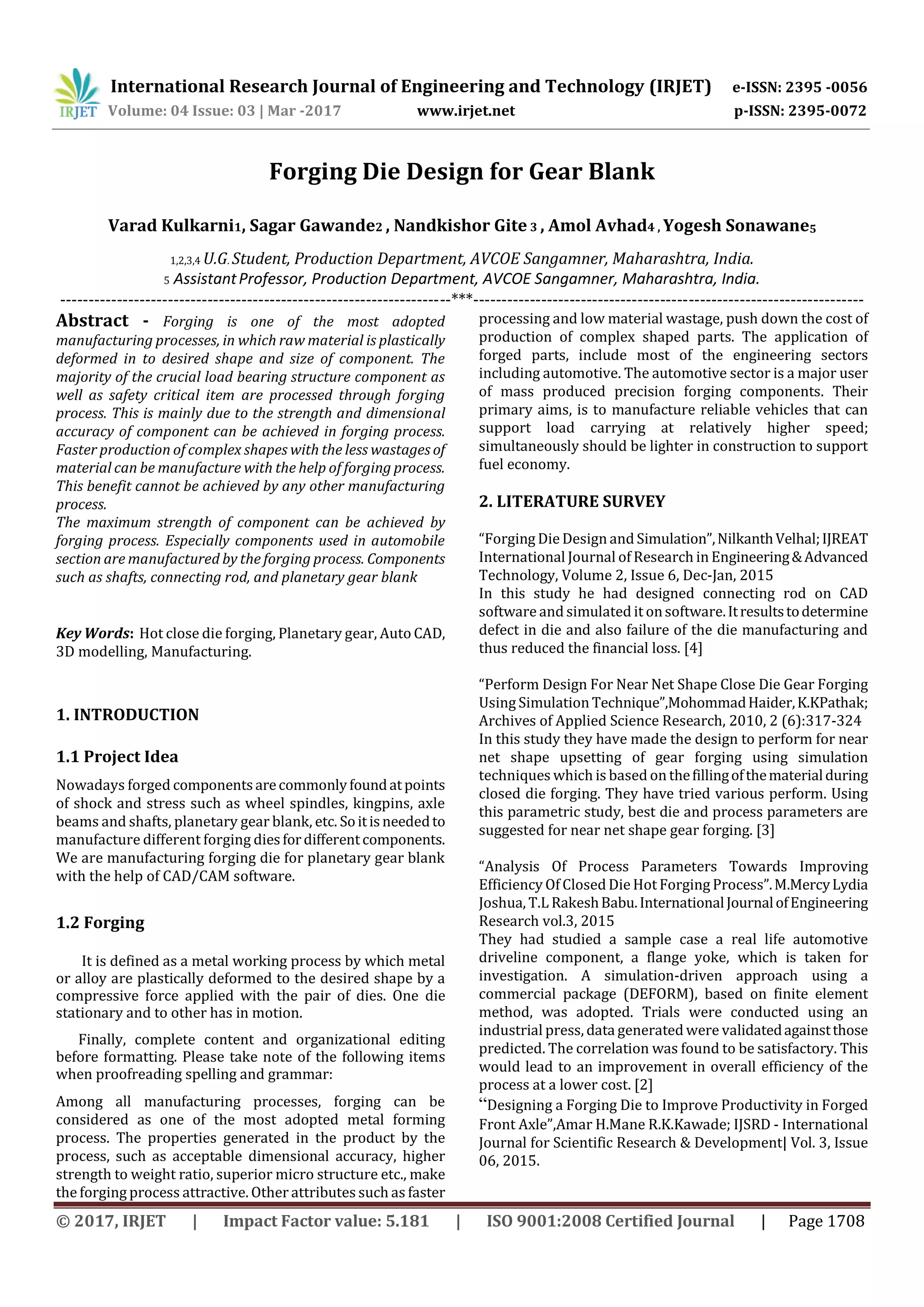 Forging Die Design for Gear Blank | PDF