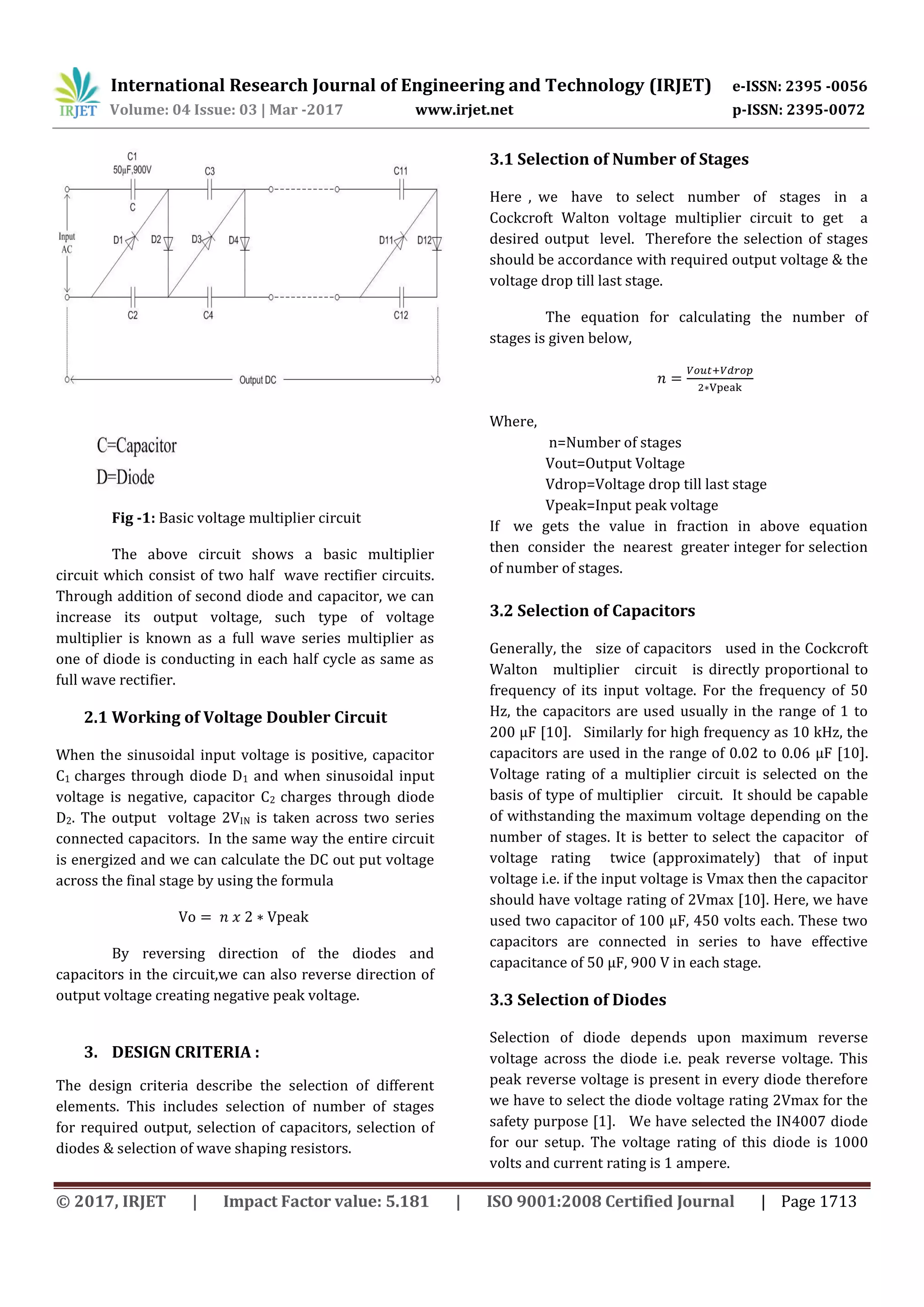 Design and Simulation of Generation of High DC Voltage using Cockcroft Walton Generator | PDF