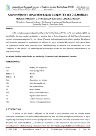 Characterization on Gasoline Engine Using MTBE and DIE Additives | PDF ...