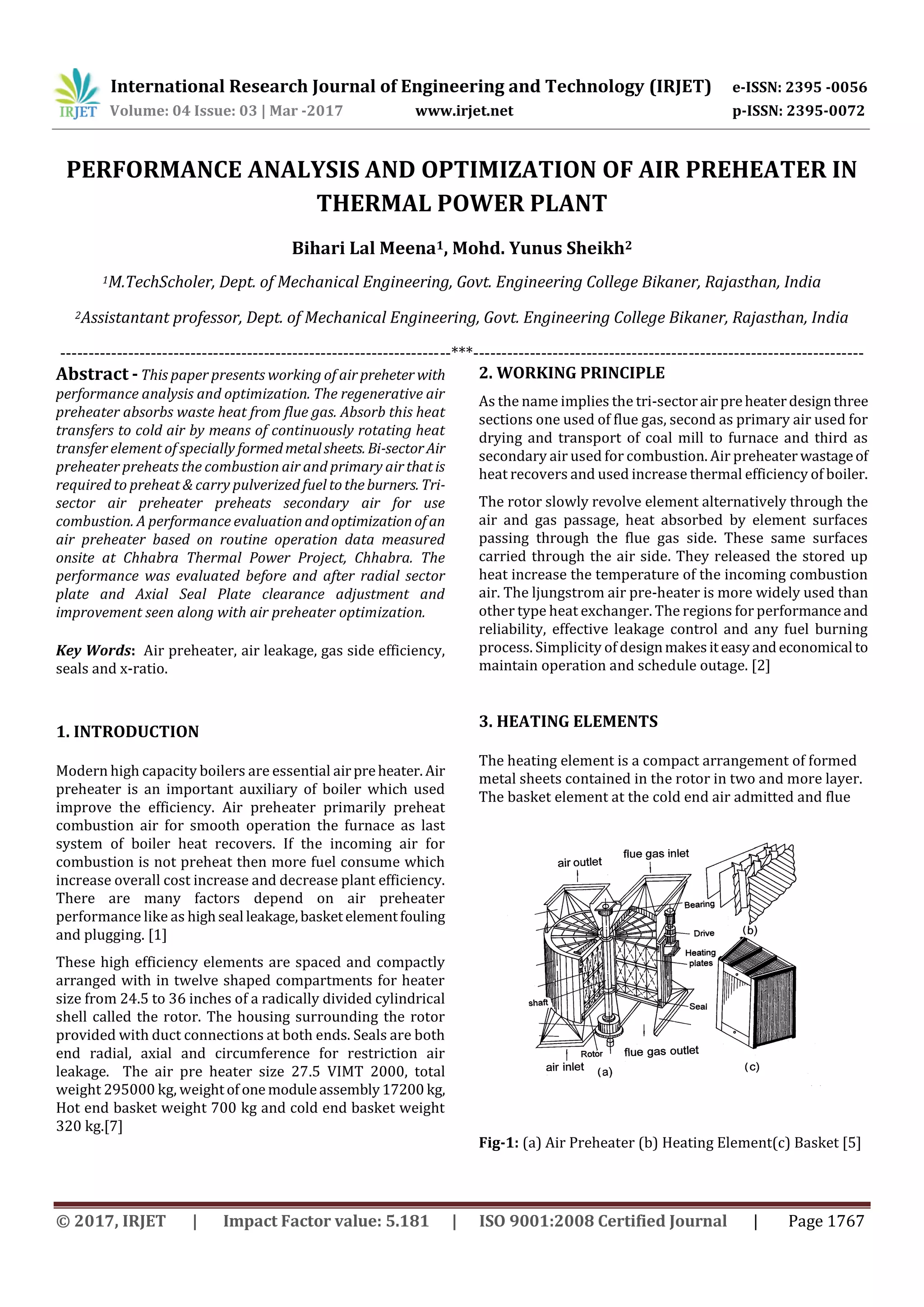 Performance Analysis and Optimization of Air Preheater in Thermal Power ...