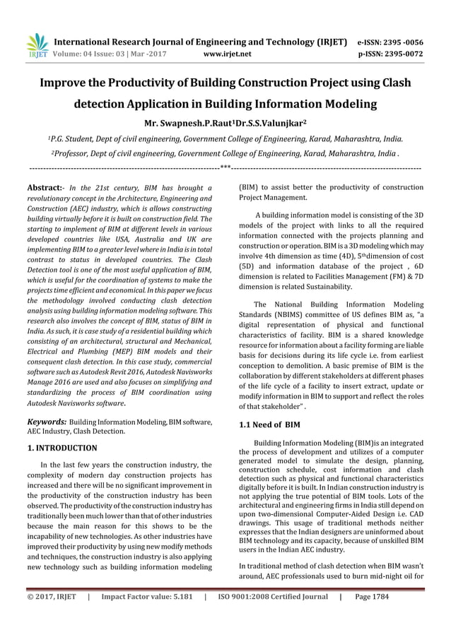 Improve the Productivity of Building Construction Project using Clash ...