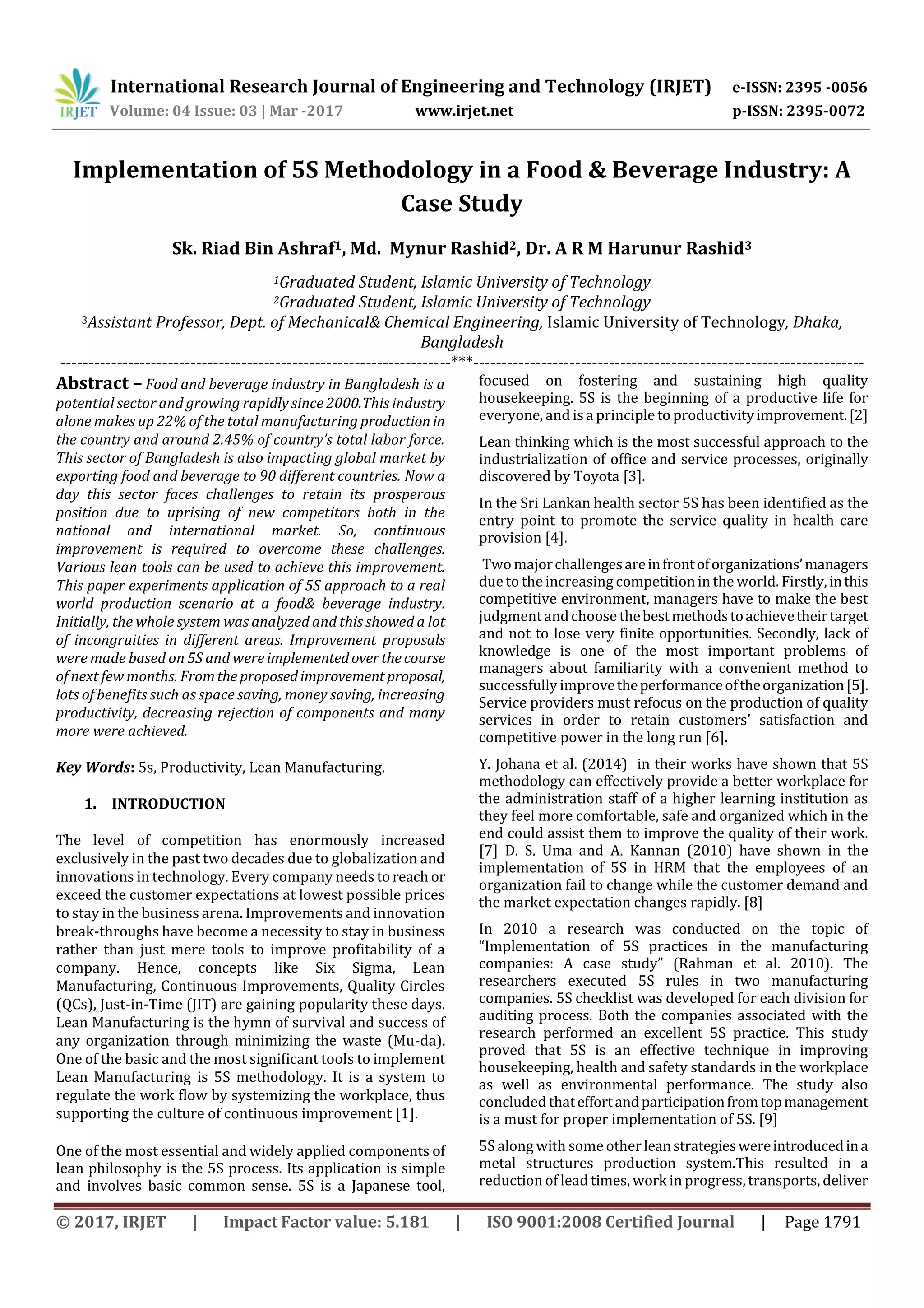 Implementation of 5S Methodology in a Food & Beverage Industry: A Case ...