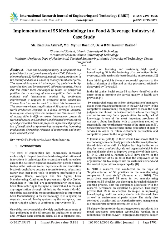 Implementation of 5S Methodology in a Food & Beverage Industry: A Case ...