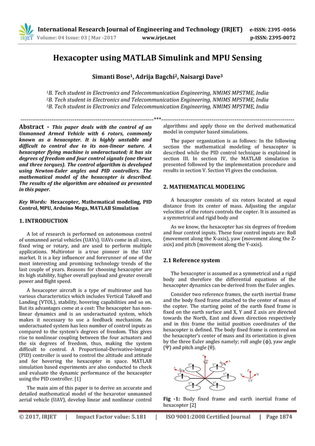 Hexacopter using MATLAB Simulink and MPU Sensing | PDF | Consumer Electronics | Technology ...