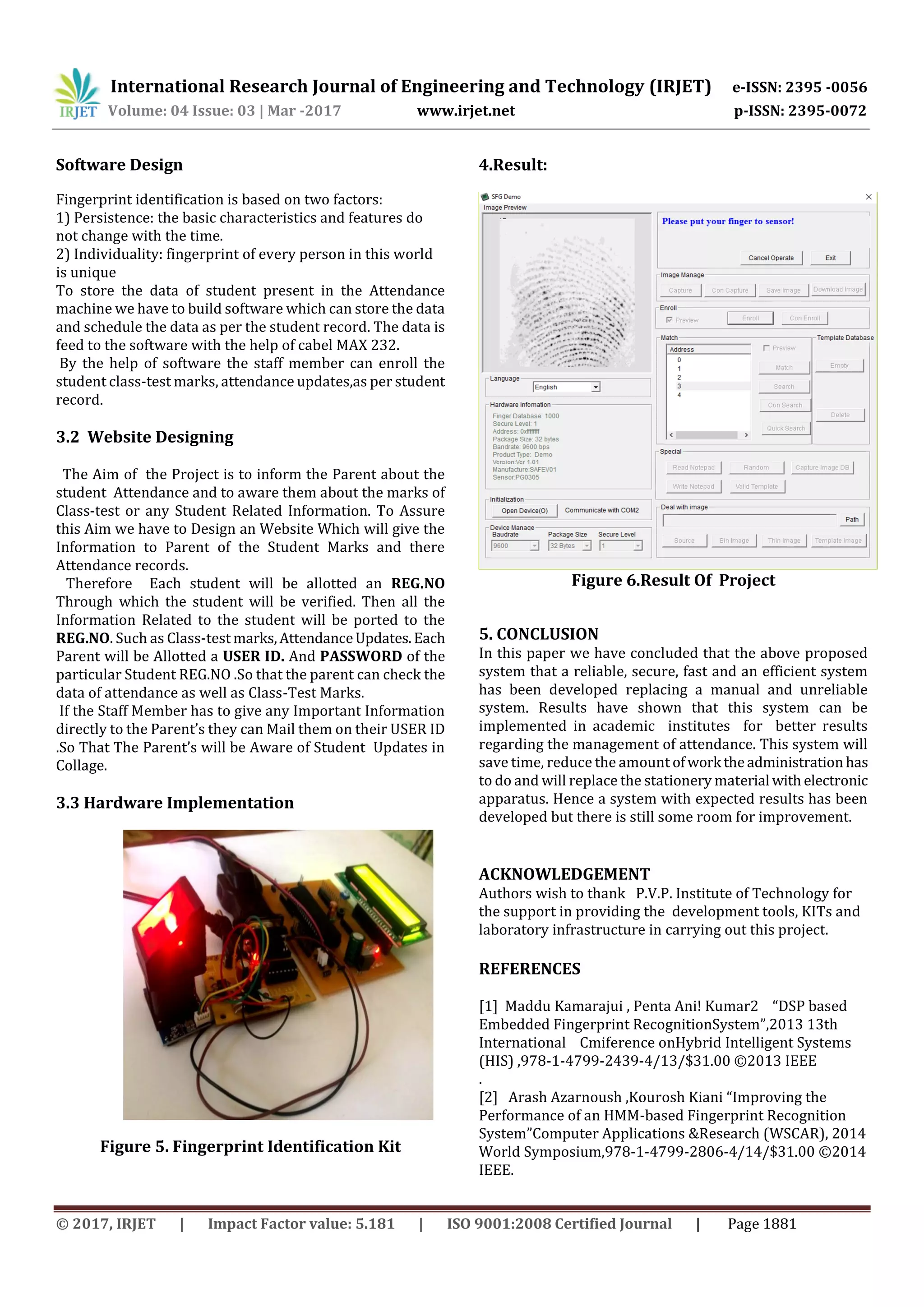Attendance System Using Fingerprint Identification With Website Designing And GUI | PDF