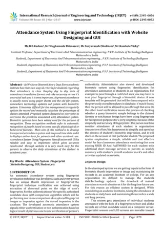 Attendance System Using Fingerprint Identification With Website Designing And GUI | PDF
