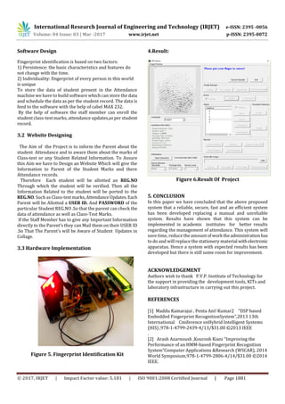 Attendance System Using Fingerprint Identification With Website Designing And GUI | PDF