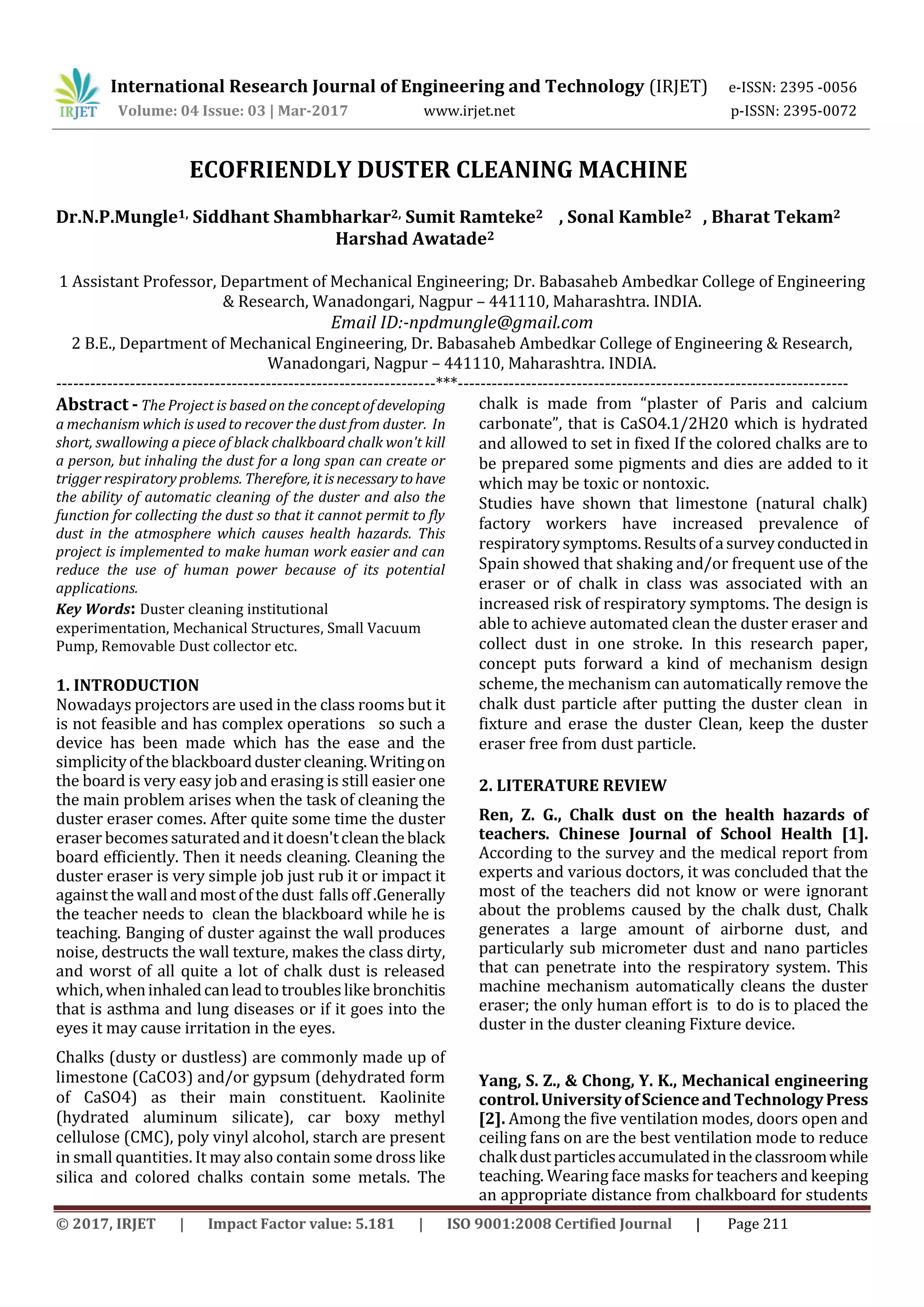 Ecofriendly duster cleaning machine | PDF