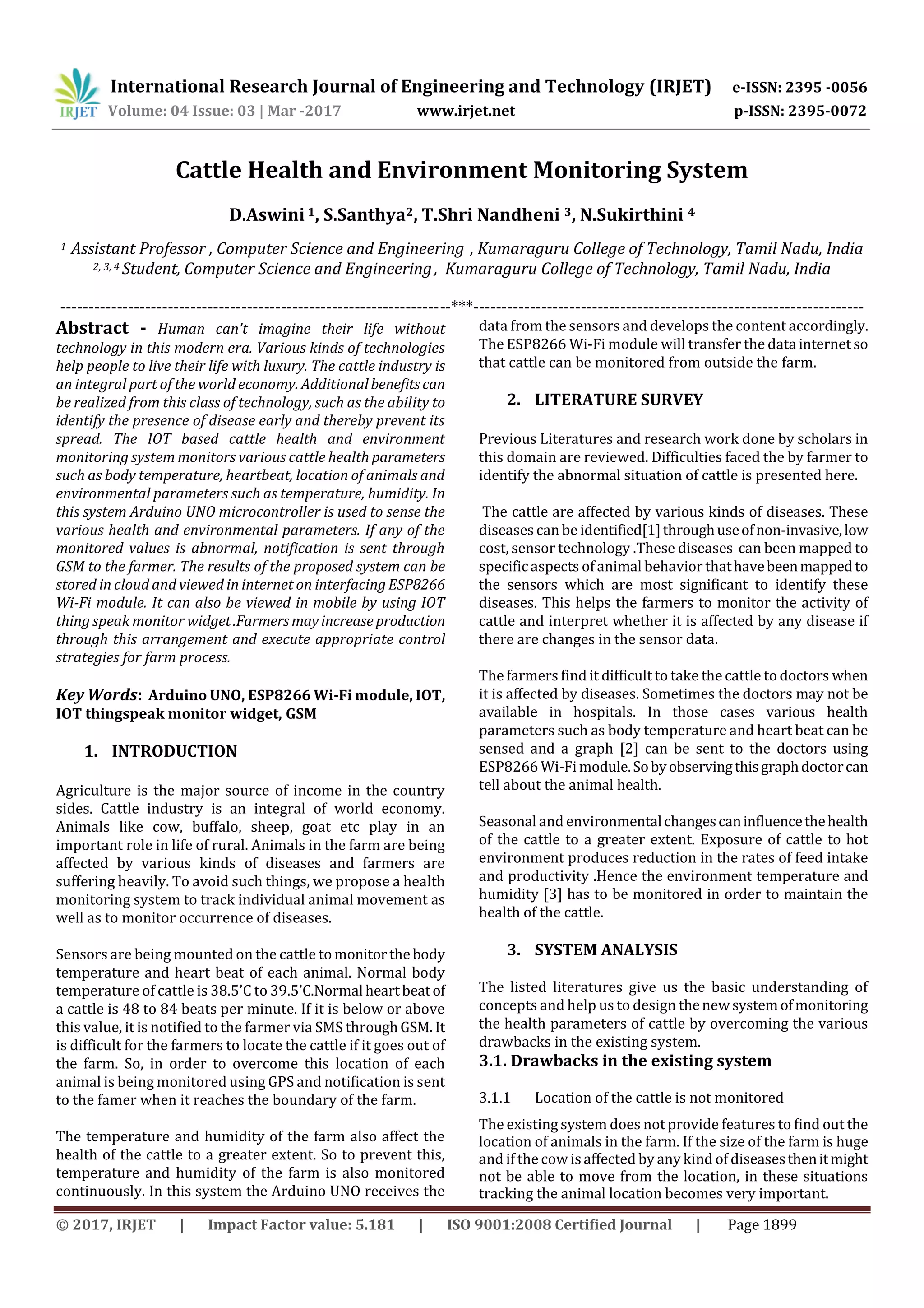 Cattle Health and Environment Monitoring System | PDF