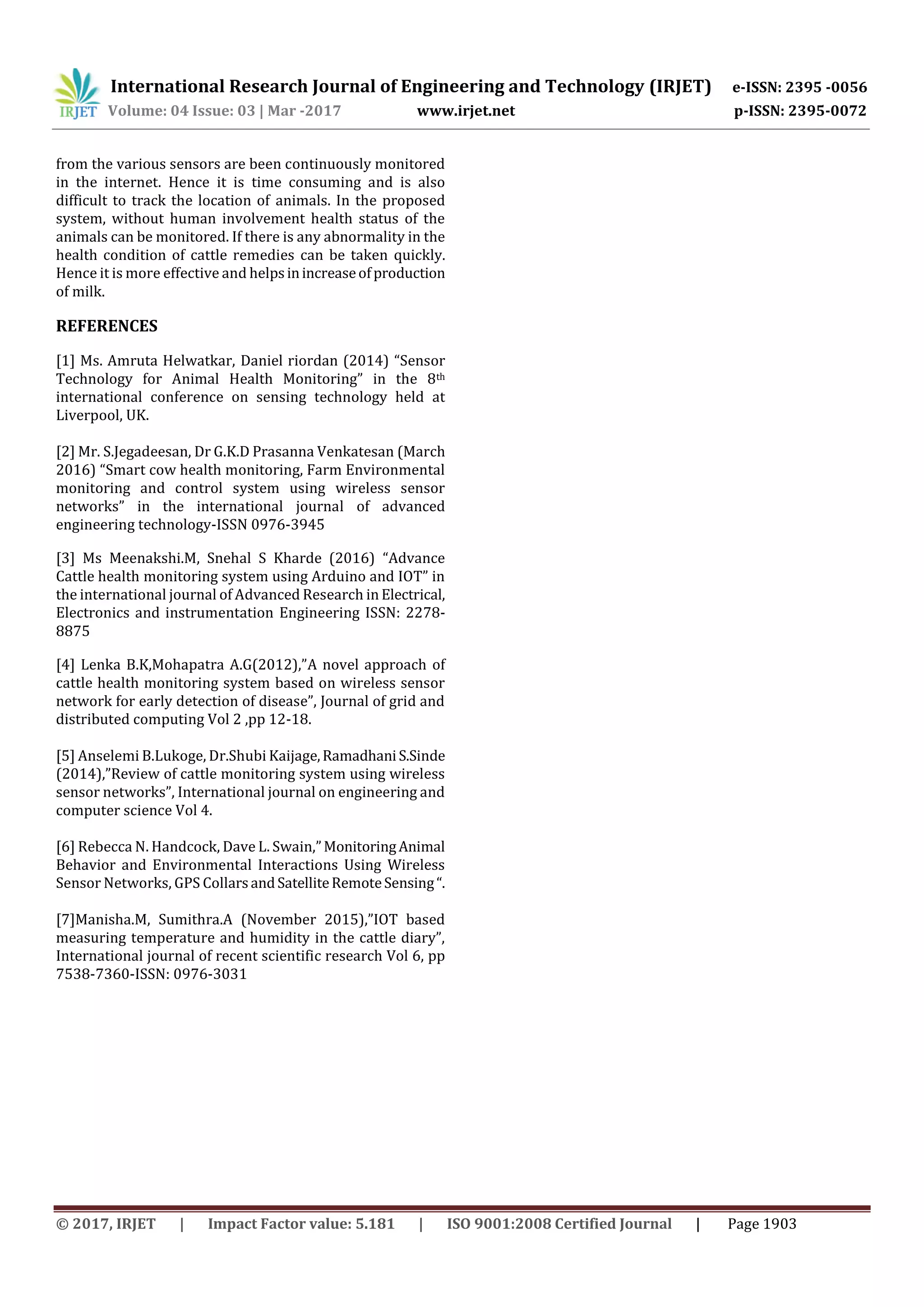 Cattle Health And Environment Monitoring System Pdf