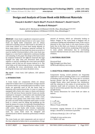 Design and Analysis of Crane Hook with Different Materials | PDF