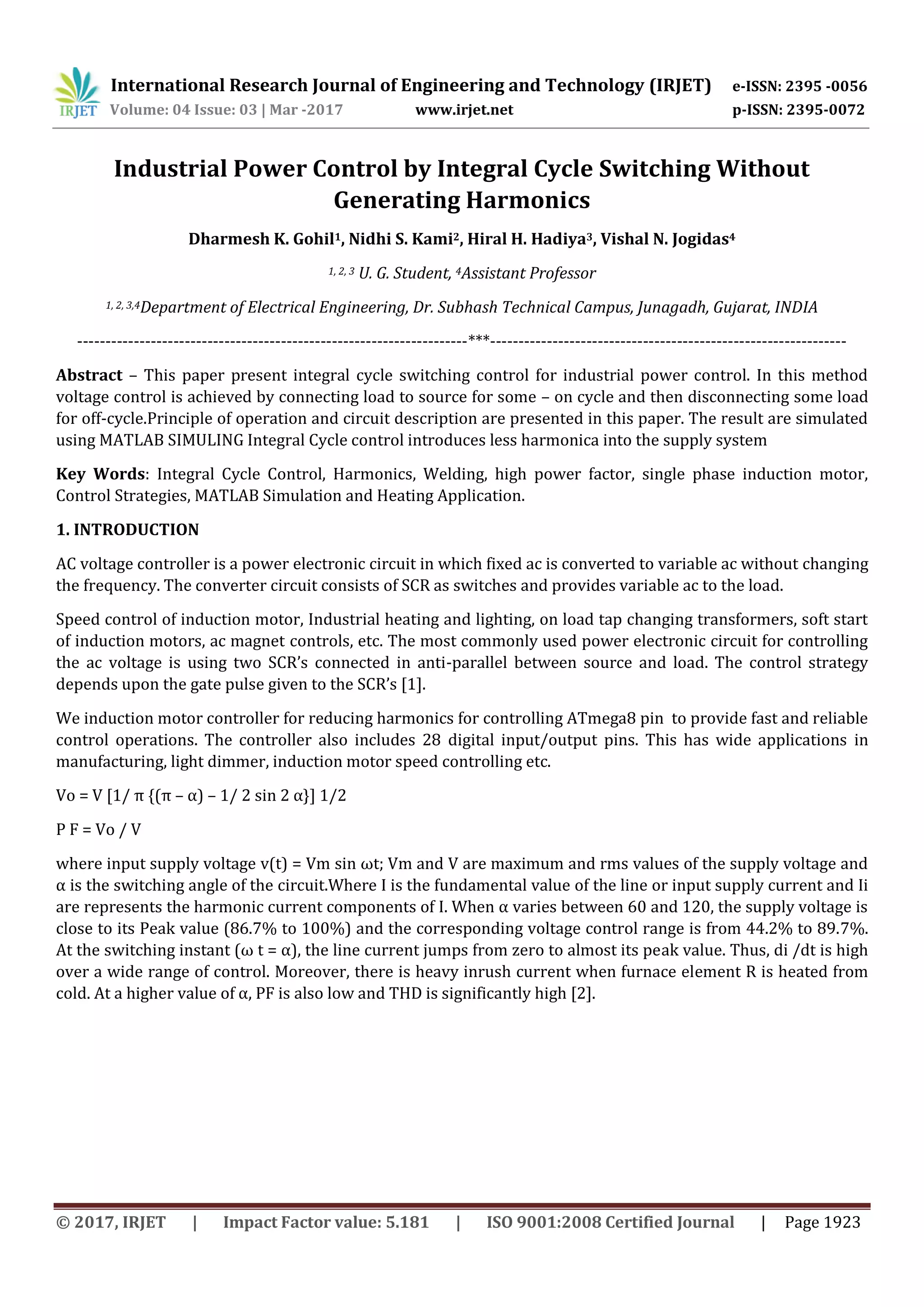 Industrial Power Control by Integral Cycle Switching without Generating ...