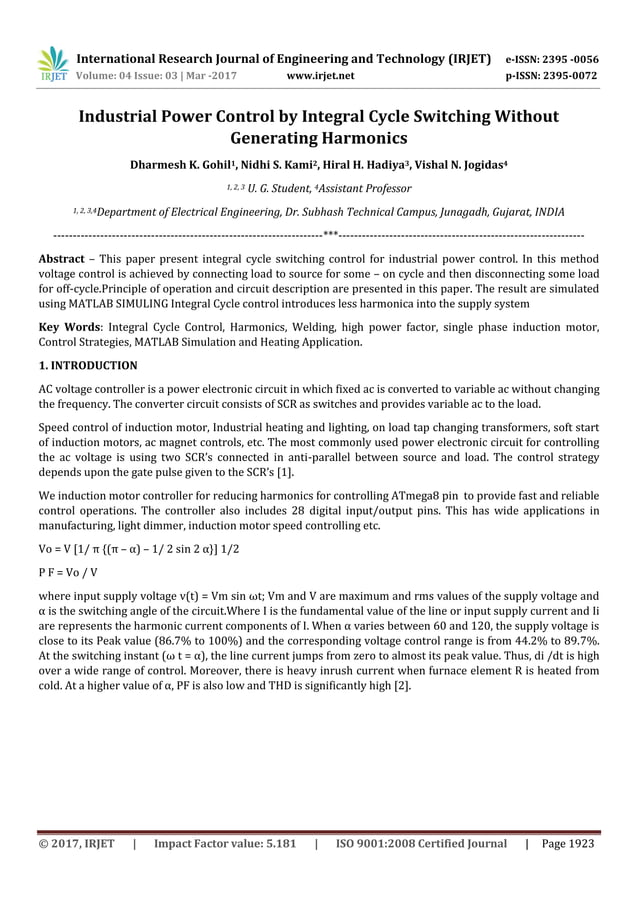 Industrial Power Control by Integral Cycle Switching without Generating ...