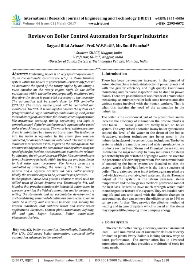 Review on Boiler Control Automation for Sugar Industries | PDF