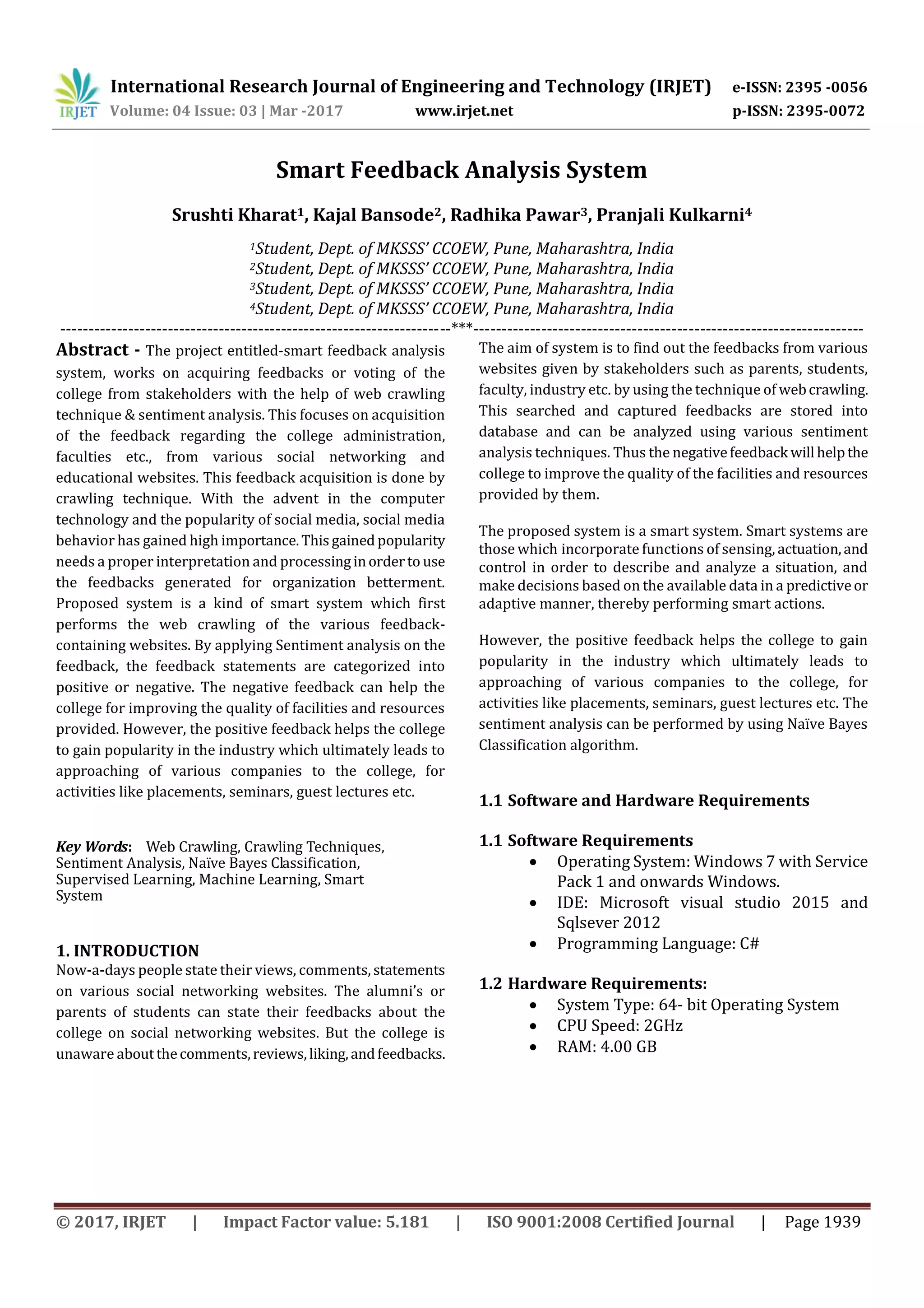Smart Feedback Analysis System | PDF